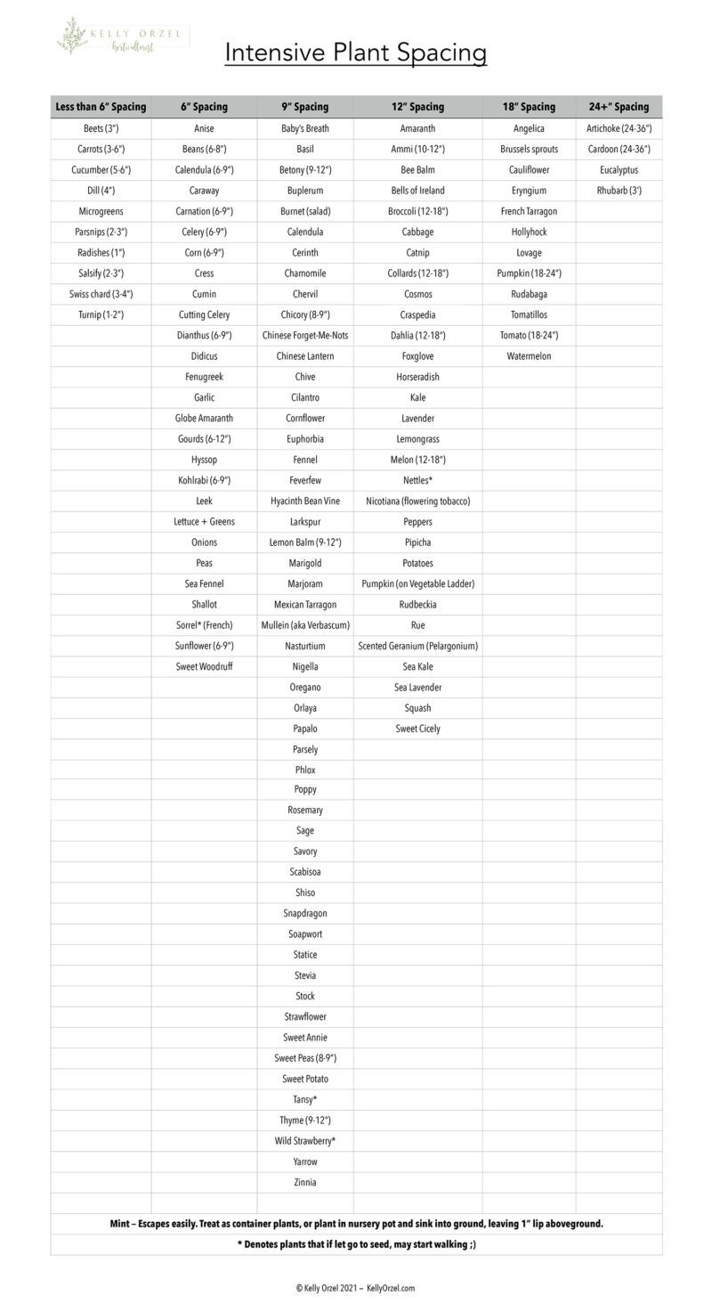 Plant Spacing & Sow Schedule for your vegetable, herb and flower garden